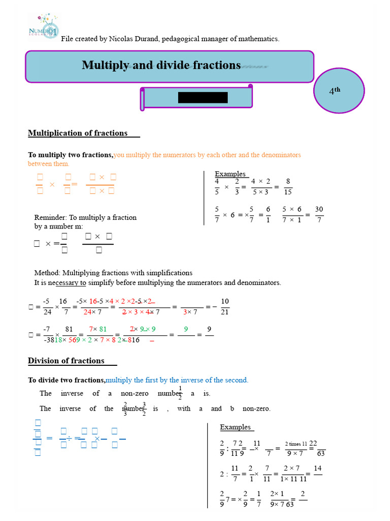 Multiplication and division of fractions | PDF | Multiplication ...