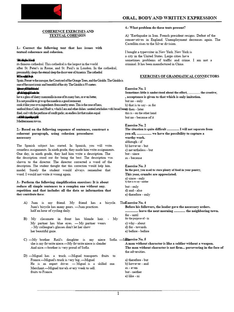 Coherence and Cohesion Exercises Guide | PDF