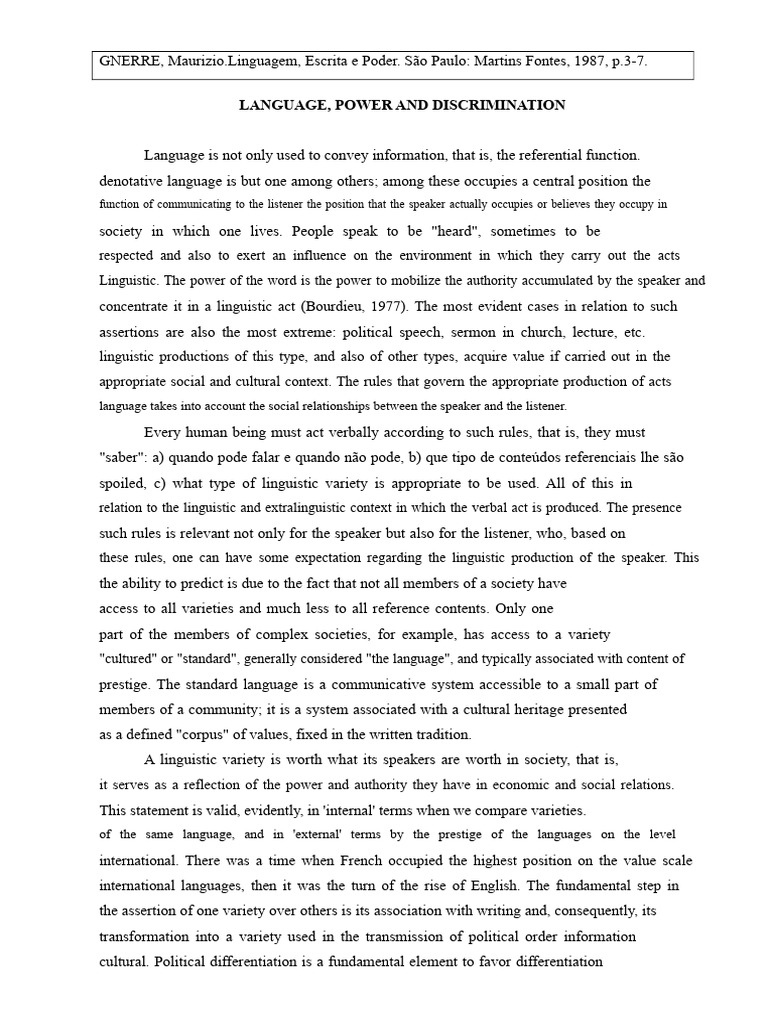 Language, Power, and Social Discrimination | PDF | Linguistics ...