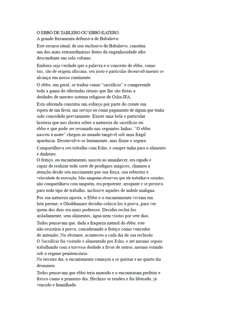 Ebbó de Tablero: Ritual de Babalawo | PDF | Sacrifício