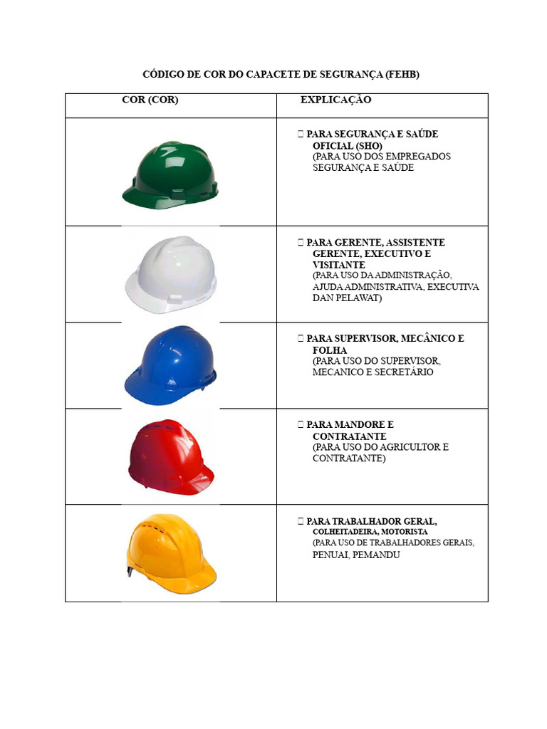 Cores de Capacete para Segurança no Trabalho | PDF