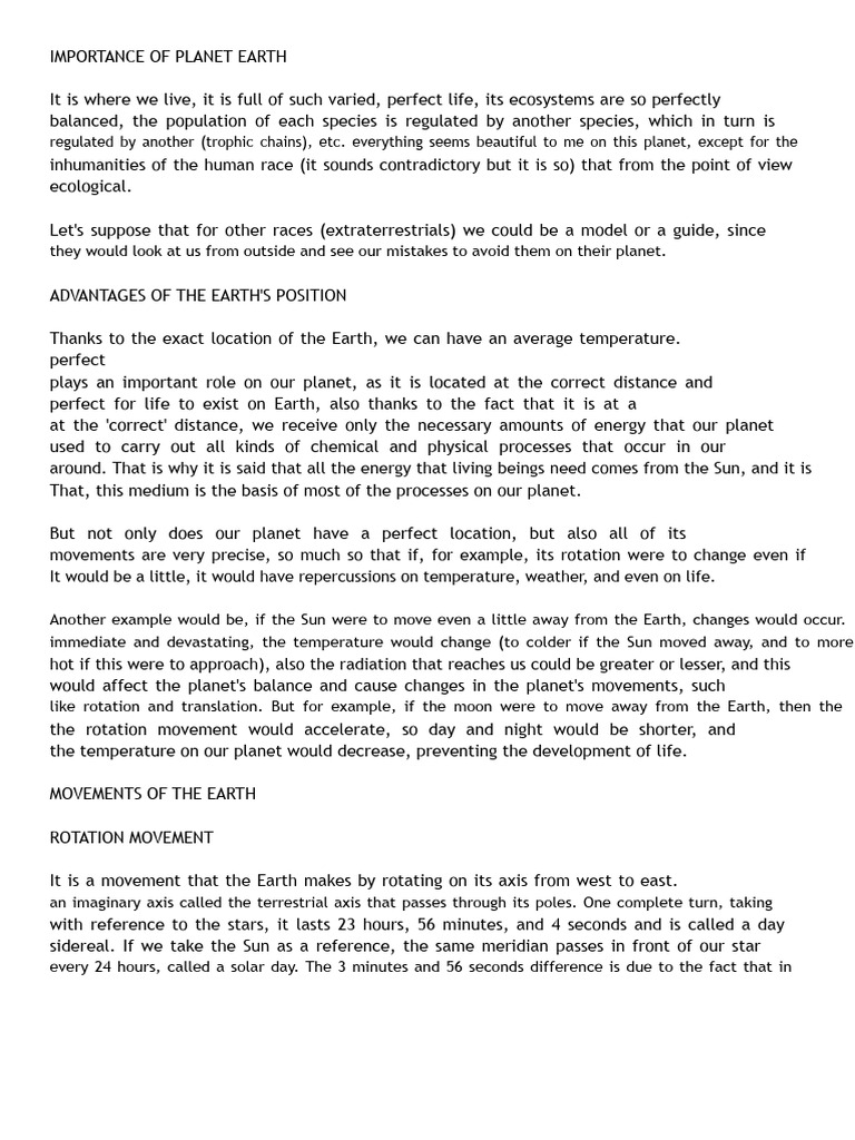 Importance of Planet Earth | PDF | Earth | Rotation