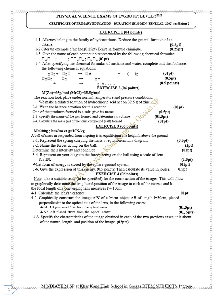 Physical Science Exam Questions - Level 3 | PDF | Combustion | Acid