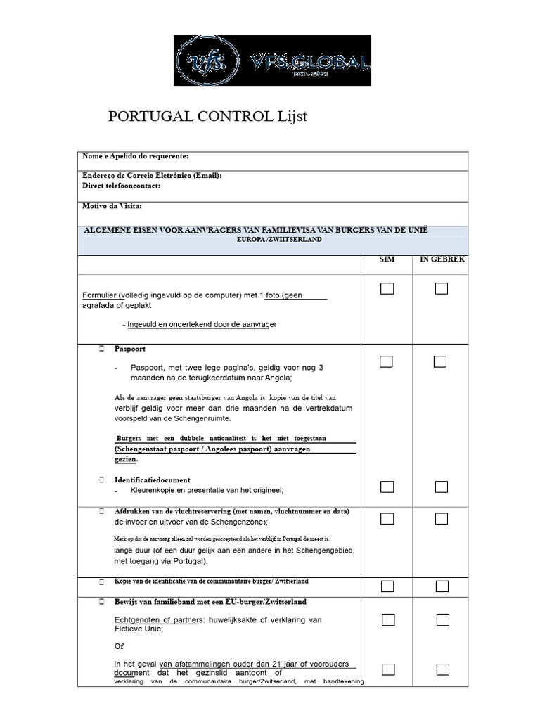 Nieuwe Checklist VFS Familieleden PDF | PDF