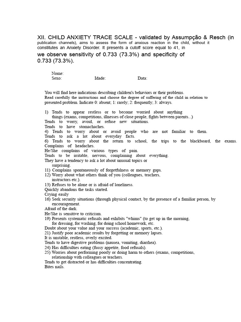 Child Anxiety Trace Scale Overview | PDF | Anxiety | Anxiety Disorder