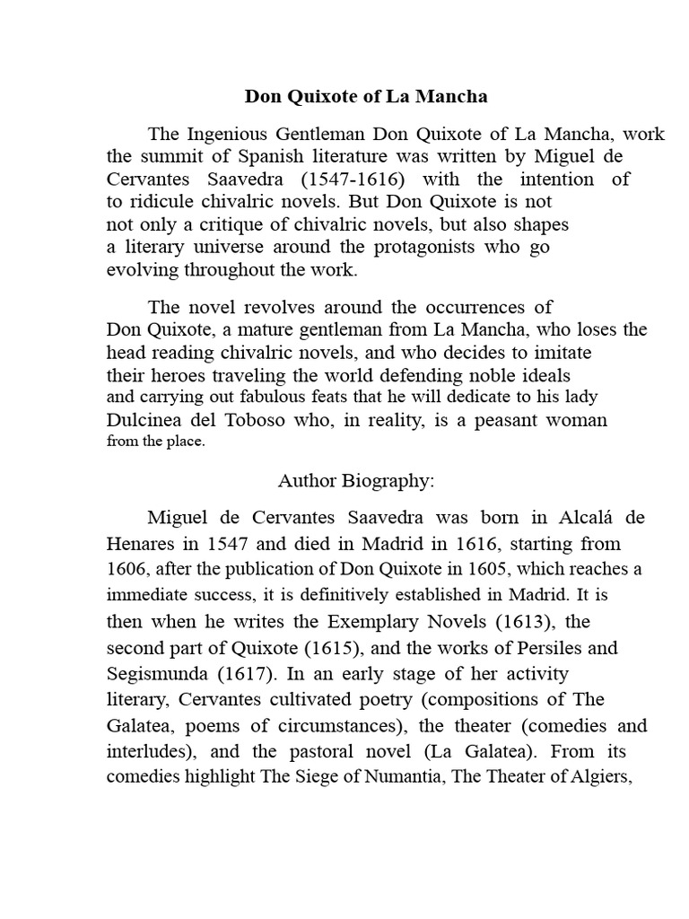 Don Quixote of La Mancha Analysis | PDF | Don Quixote