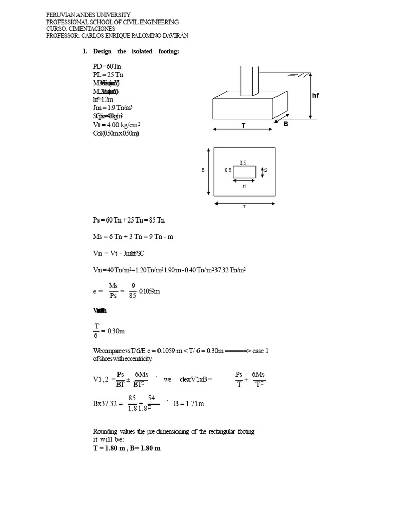 Week 04 - Exercise - Isolated Footings With Bending Moment | PDF