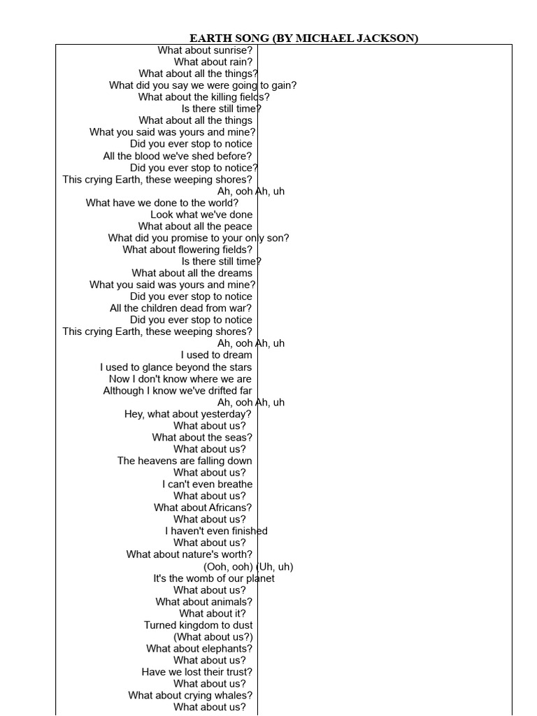 Michael Jackson's Earth Song Lyrics | PDF