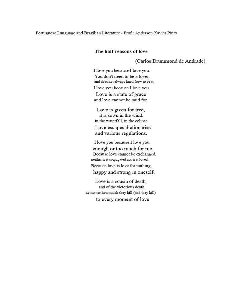 Poem 100 Reasons of Love - Carlos Drummond | PDF