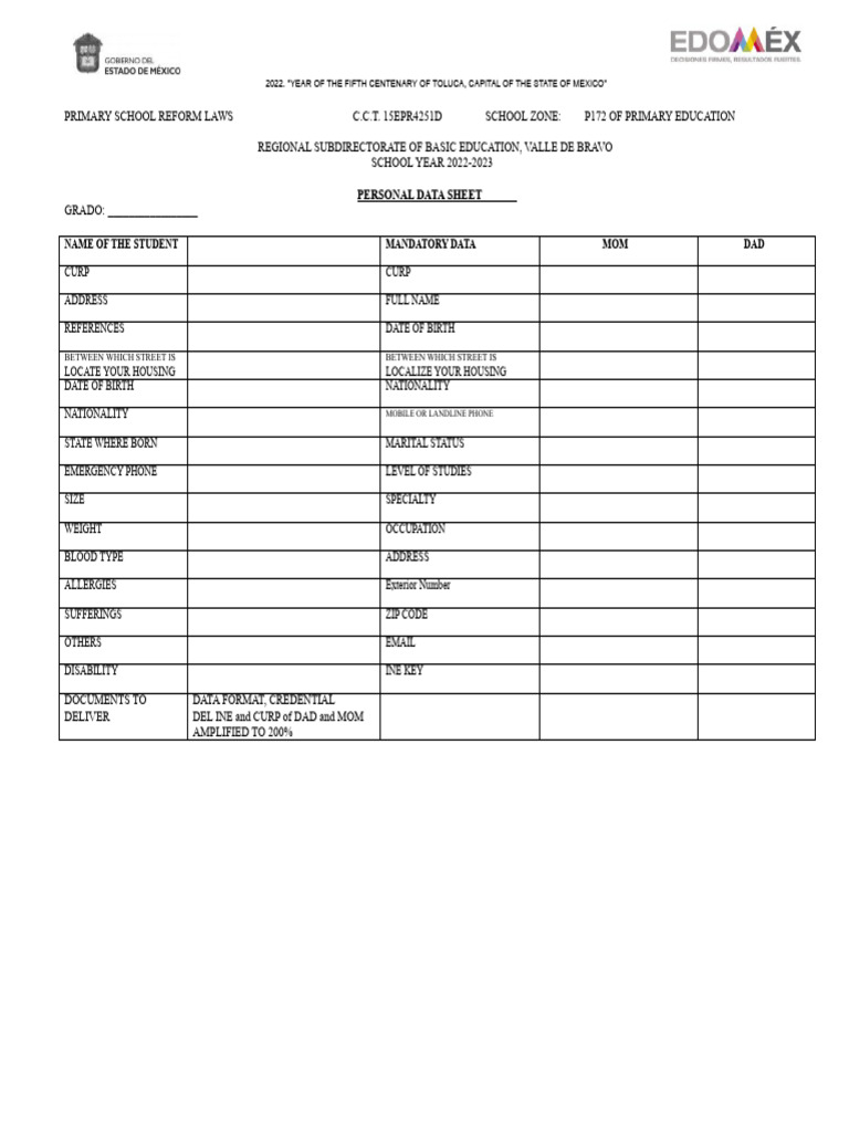 Student Data Sheet Format | PDF