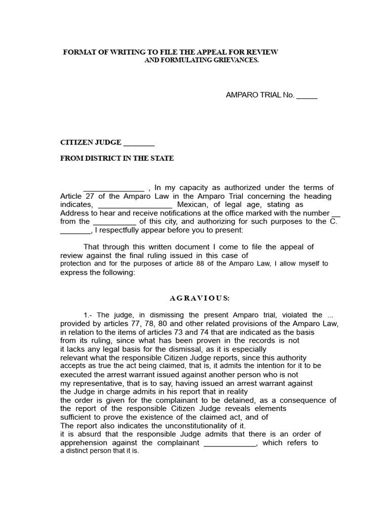 Format of Written Submission to File the Appeal for Review and ...