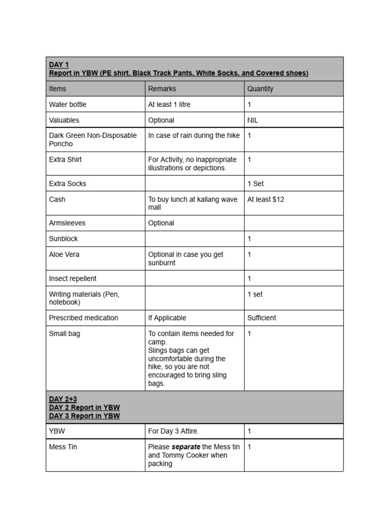 Essential Packing List for YBW Camp | PDF | Domestic Implements ...