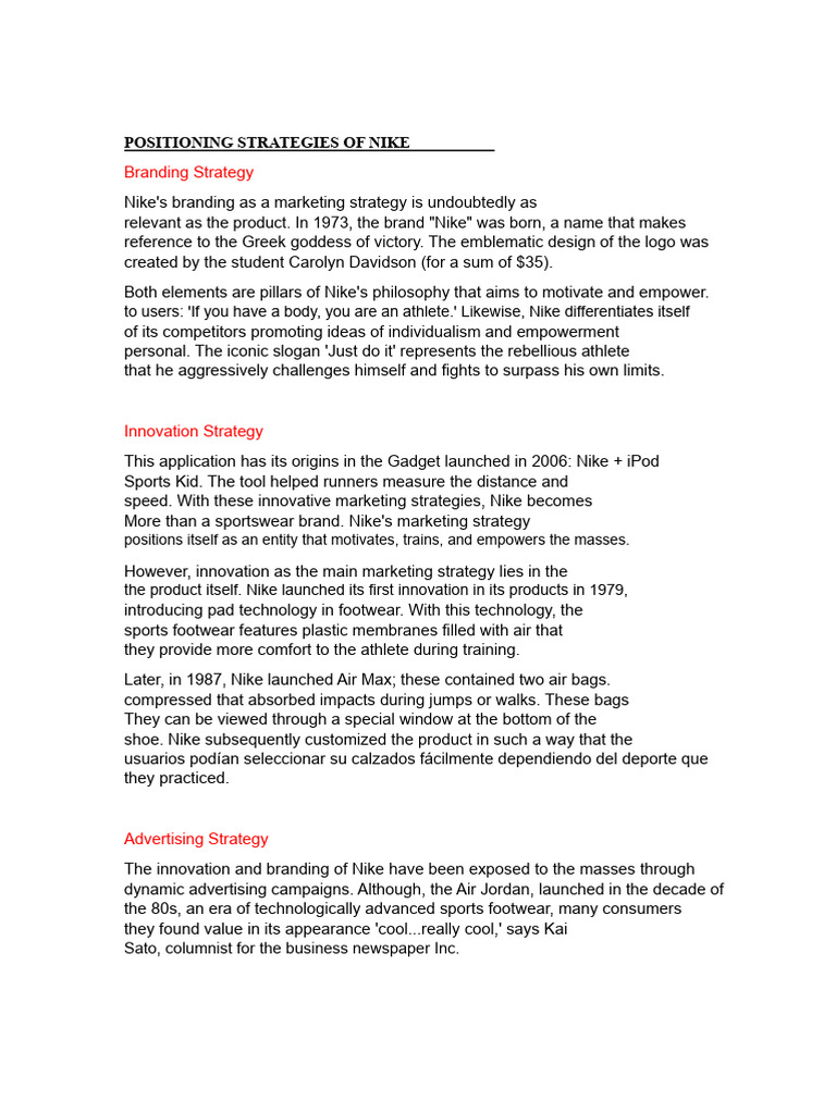 Nike's Effective Positioning Strategies | PDF | Nike | Marketing
