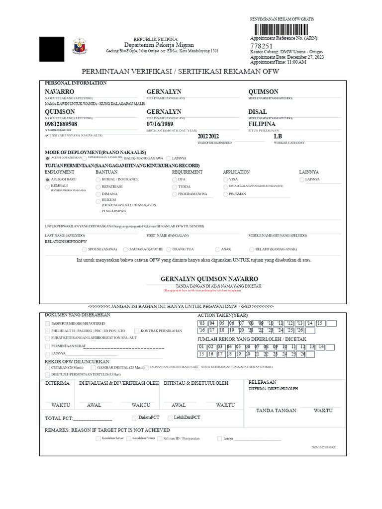 lembar informasi poea | PDF