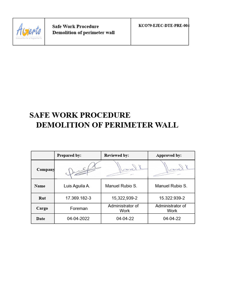 PTS-OC-04 Demolition of perimeter wall | PDF | Demolition | Ultraviolet