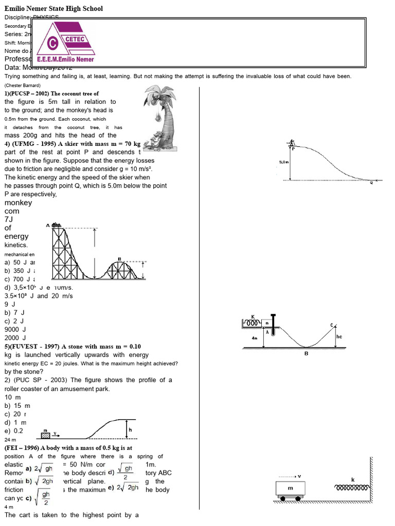 Mechanical Energy Exercise | PDF | Potential Energy | Mass