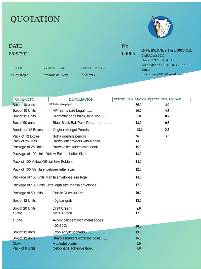 Quotation For Office Supplies | PDF | Writing Implements | Conservation ...