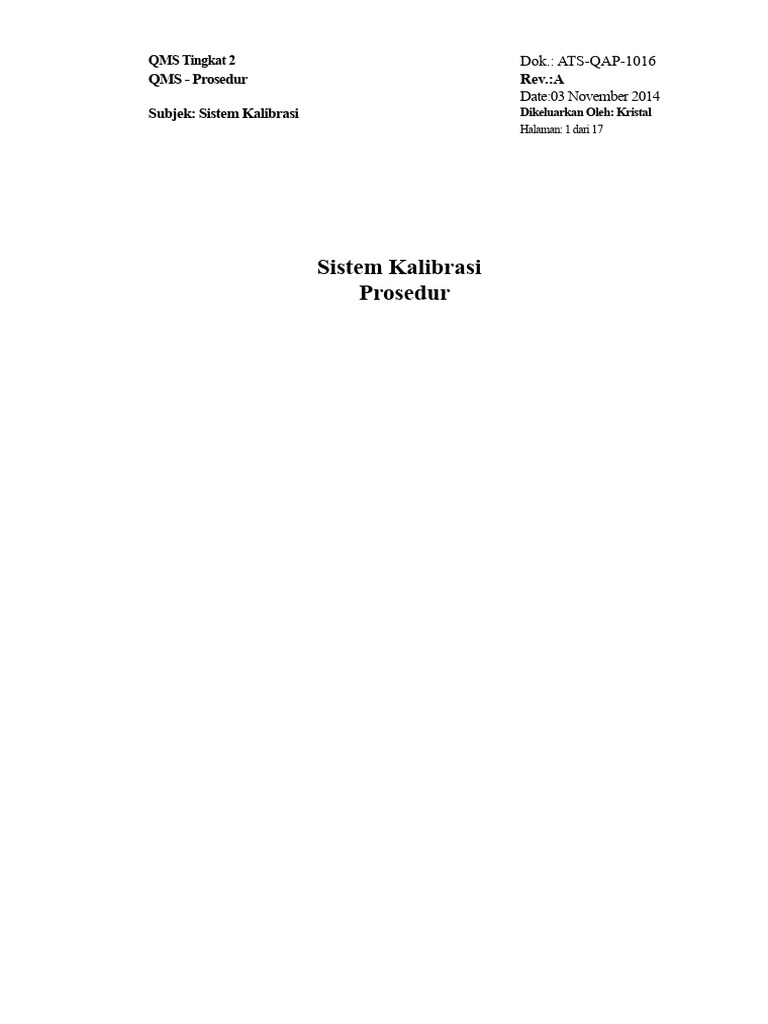Prosedur Kalibrasi QMS ATS 2014 | PDF