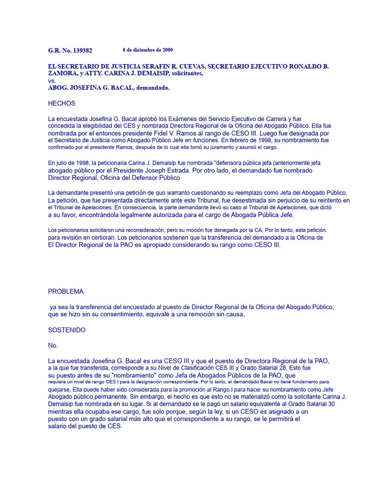 Cuevas v. Bacal, (347 SCRA 338 (2000) ) | PDF | Justicia | Crimen y ...
