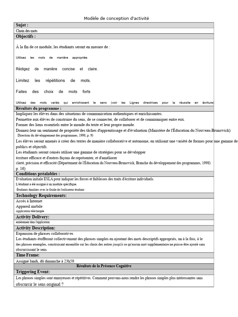 Choix de mots pour une écriture efficace | PDF | Apprentissage | l'Internet
