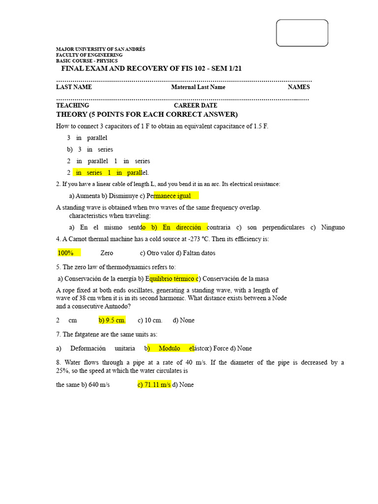 Physics Final Exam - University of San Andrés | PDF | Capacitor | Voltage