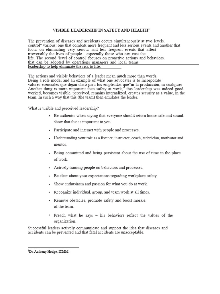 Visible Leadership in Workplace Safety | PDF