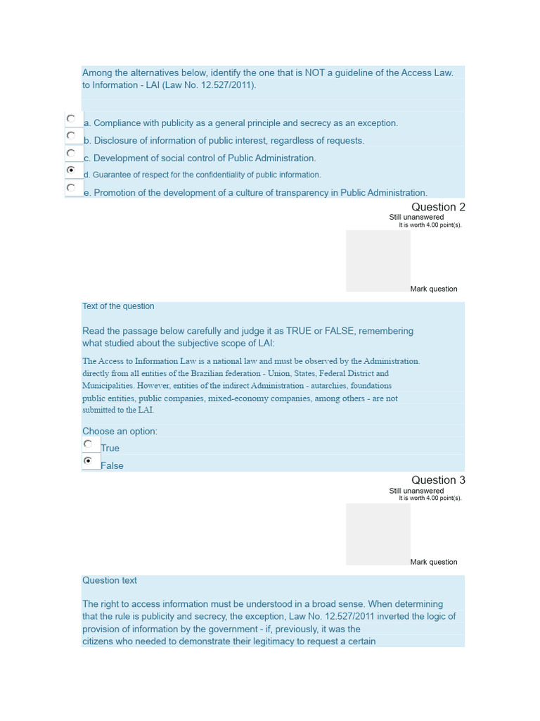 Access to Information Law Guidelines Quiz | PDF | Classified ...