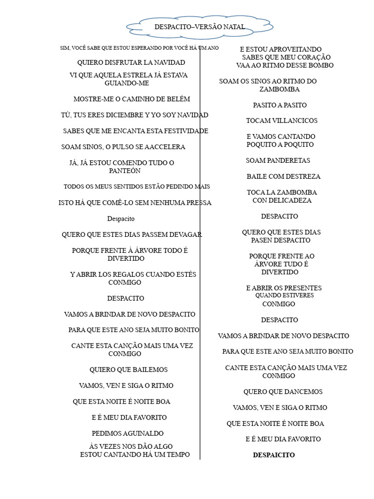 LETRA DESPACITO VERSÃO NATAL | PDF | Natal | Gravação de som
