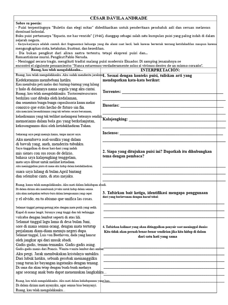 Ruang Kau Telah Mengalahkanku César Dávila Andrade 1 | PDF