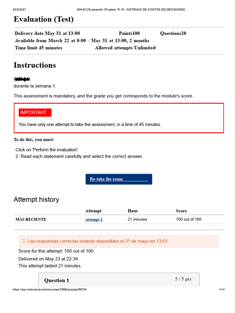 (M4-E1) Evaluation (Test) - r.19 - Decision Cost Systems MM | PDF ...