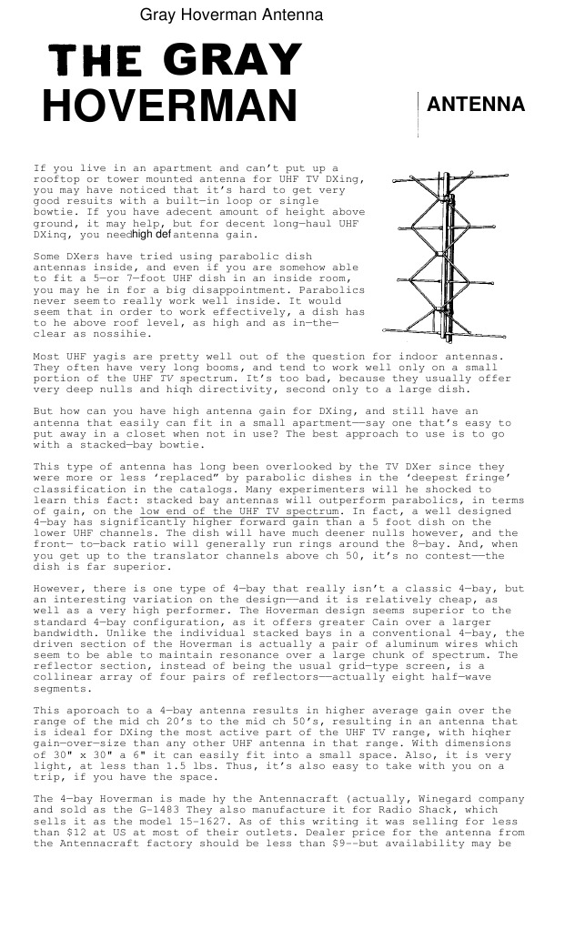Gray Hoverman Antenna | Download Free PDF | Ultra High Frequency ...