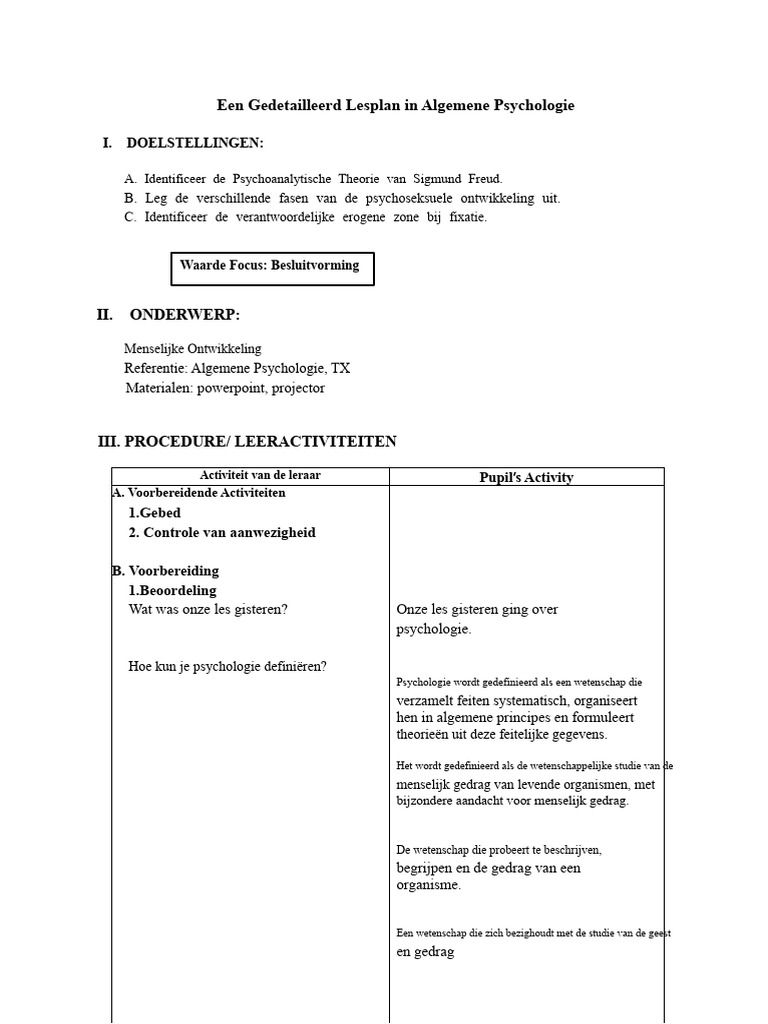 Een Gedetailleerd Lesplan | PDF