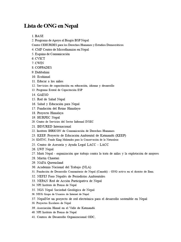 Lista de ONG (1).pdf | PDF | Nepal | Organización no gubernamental