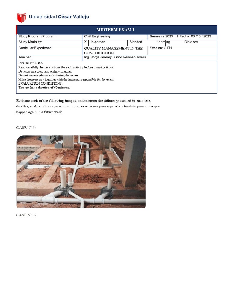 MIDTERM EXAM - QUALITY MANAGEMENT IN CONSTRUCTION - 2023 - II-TUESDAY | PDF