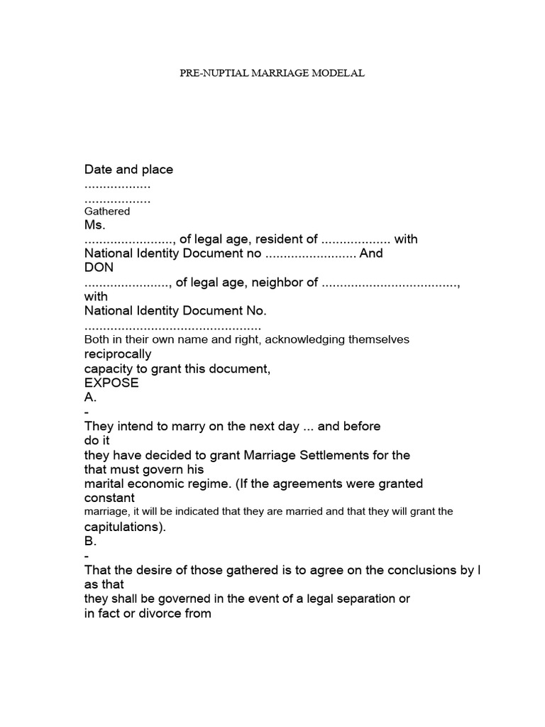 Pre-Nuptial Marriage Model | PDF | Child Custody | Marriage