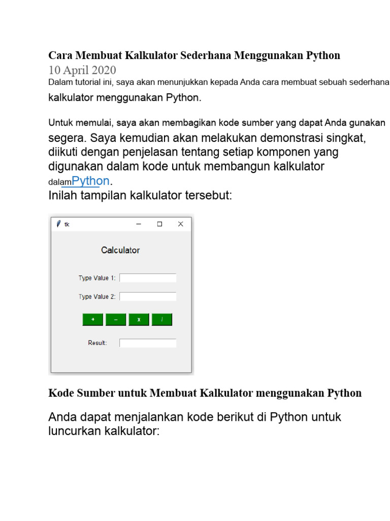 Cara Membuat Kalkulator Sederhana Menggunakan Python.pdf 1234 | PDF