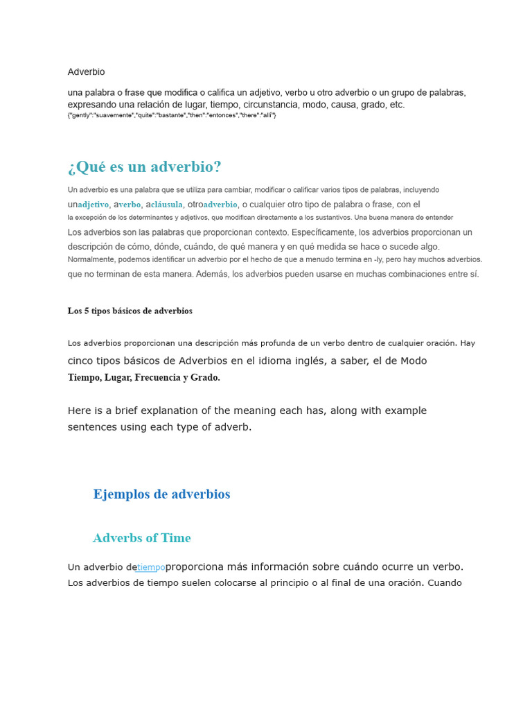 ADVERBIO | PDF | Palabra | Adverbio