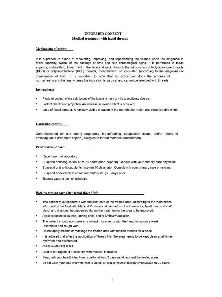Informed Consent For Facial Threads | PDF | Ultraviolet | Diseases And ...