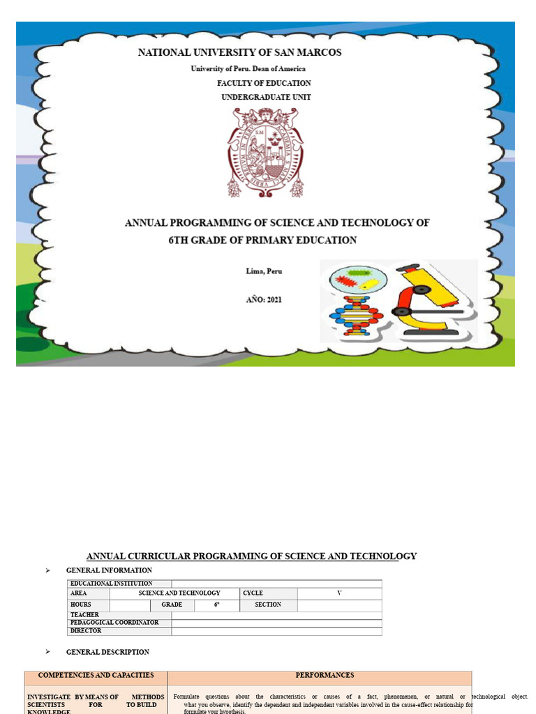 28-01 ANNUAL CURRICULAR PROGRAM OF SCIENCE AND TECHNOLOGY 6th | PDF ...