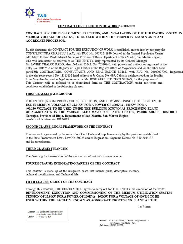 Electrical Work Execution Contract TR CONTRACTORS | PDF | Breach Of ...