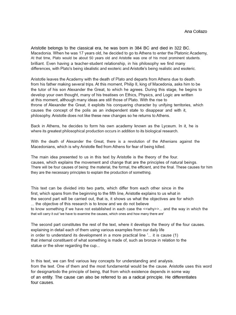 Commentary On Text 1 of Book II of Aristotle's Physics | PDF ...