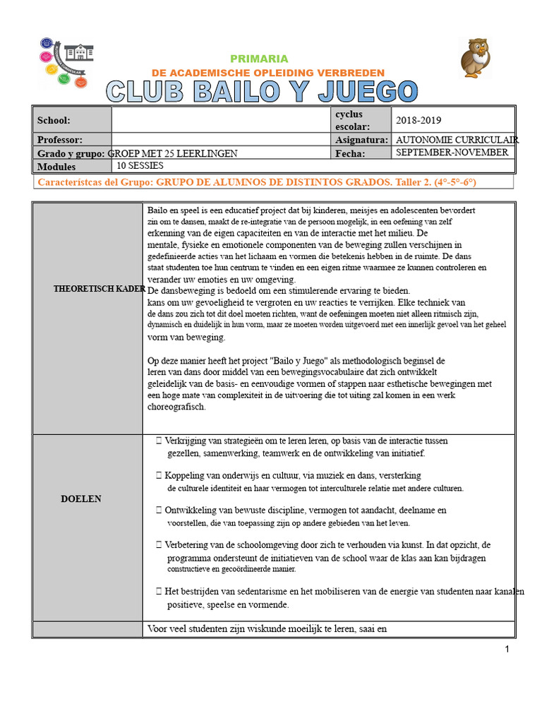 Didactische Sequentie CLUB BAILO | PDF