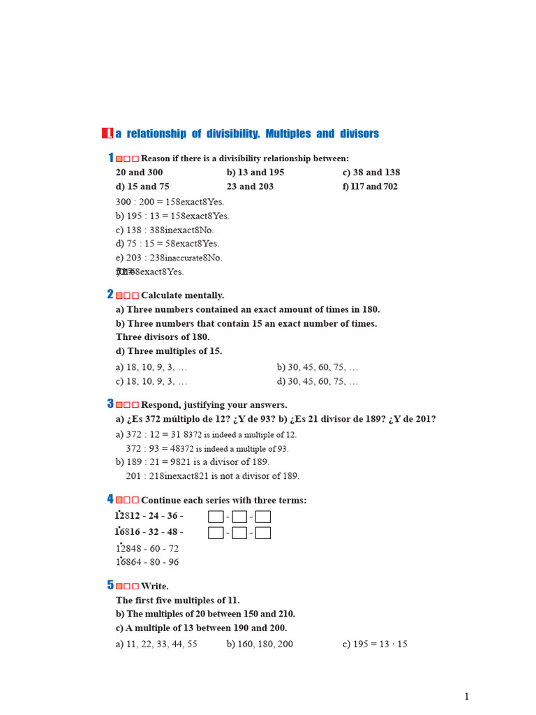 Divisibility and Multiples Exercises | PDF | Elementary Mathematics ...