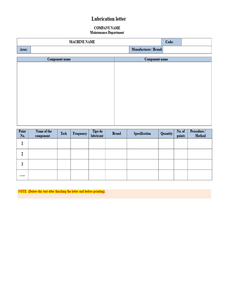 Professional Lubrication Letter Template | PDF