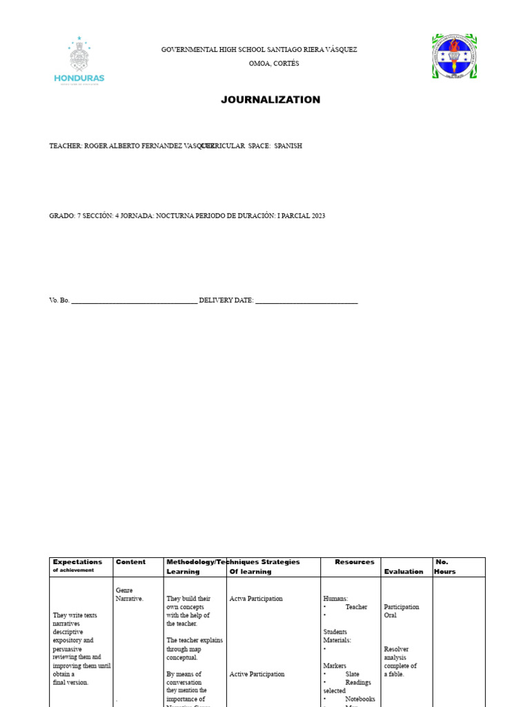 Class plans and journaling SRV 2023 7th grade | PDF | Linguistics ...