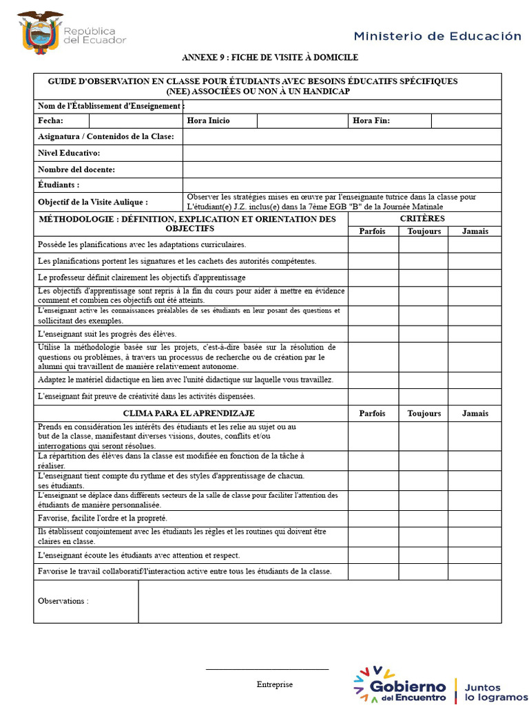 Fiche de Visite Domicile Éducation NEE | PDF | Apprentissage | Cognition