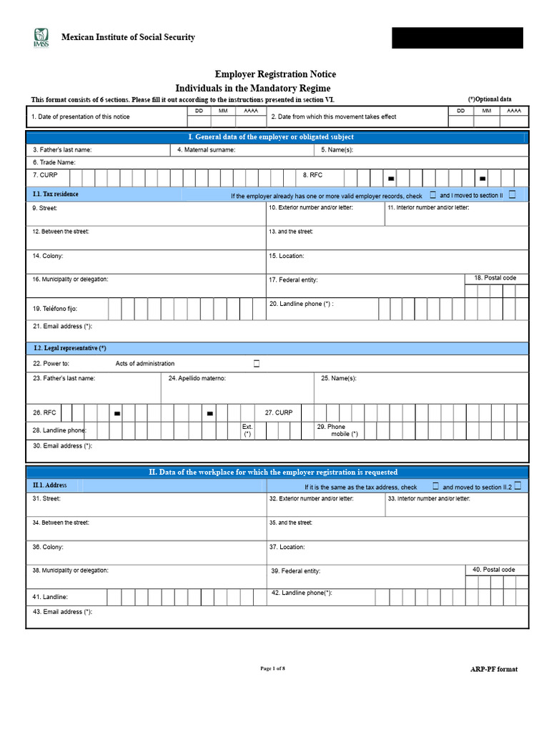 Notice of Employer Registration For Individuals in The Mandatory Regime ...