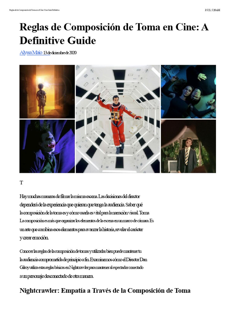 Reglas de Composición de Toma en Cine: Una Guía Definitiva | PDF
