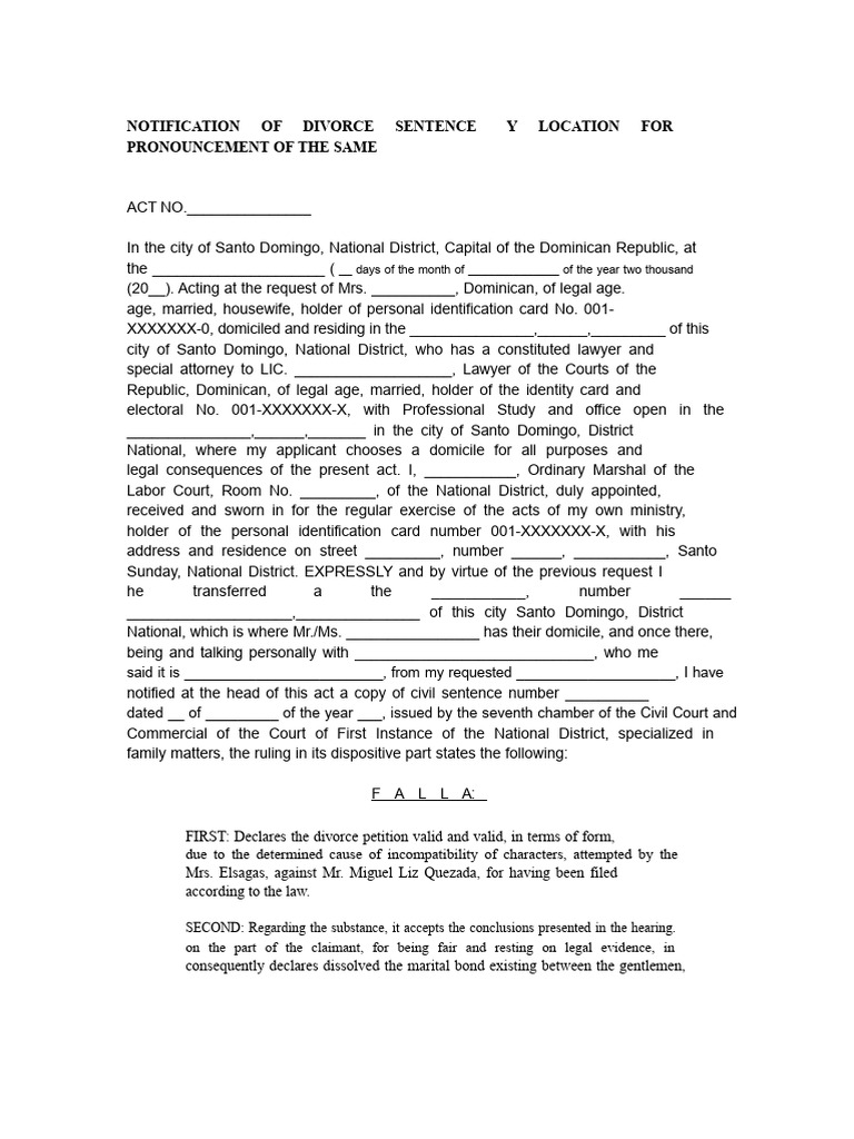 Divorce Notification Document Template | PDF | Identity Document | Justice