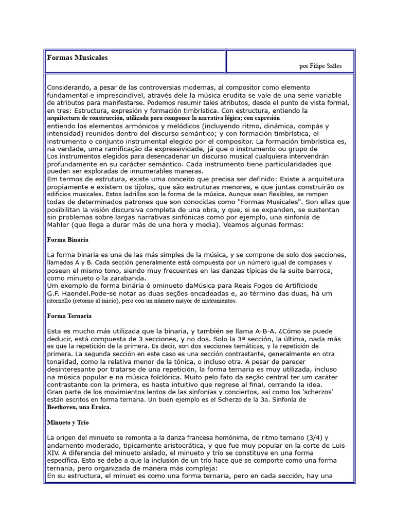Formas Musicales: Estructura y Ejemplos | PDF | Suite (Música) | Sonata